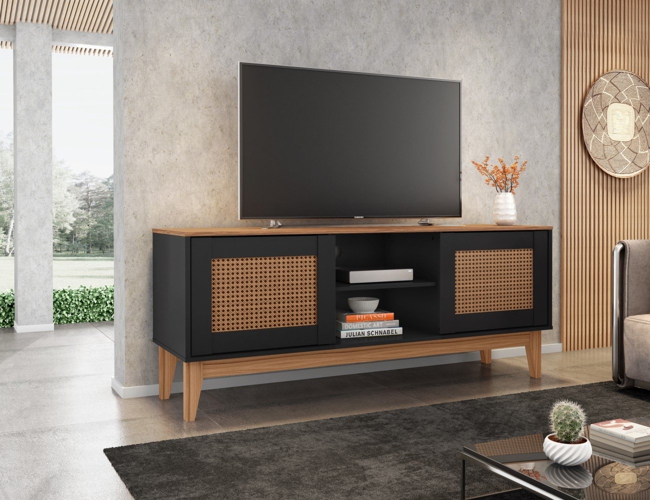 Rack para TV Pearl 1.35 Pintura Palha Preto Noce | MadeiraMadeira