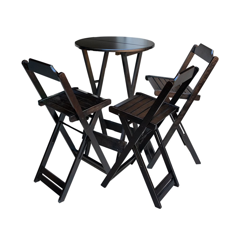Kit 10 Jogos de Mesa Bistrô de Madeira Dobrável com 3 Banquetas - Tabaco | MadeiraMadeira