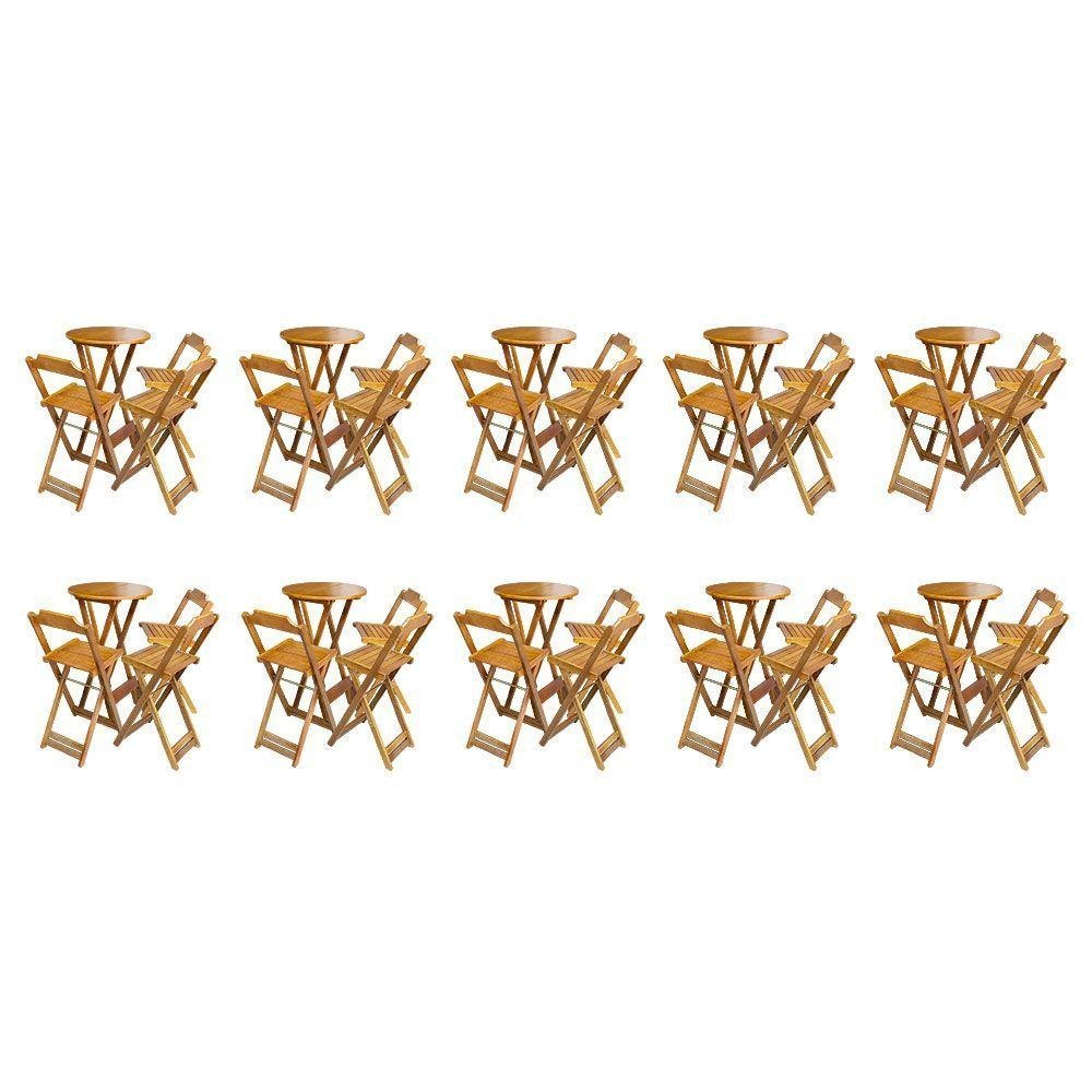 Kit 10 Jogos De Mesa Bistrô De Madeira Dobrável Com 3 Banquetas - Mel | MadeiraMadeira