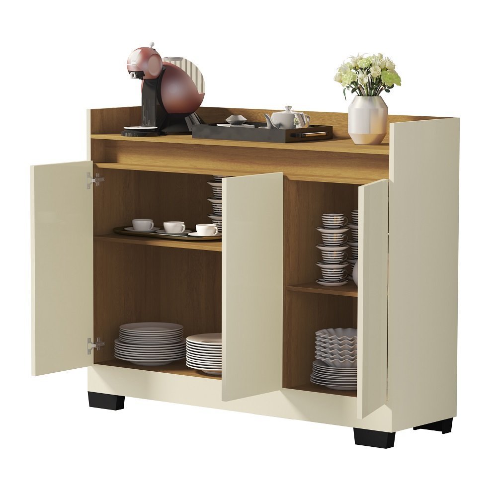 Buffet Real 3 Portas Pérola/Mel - Móveis Primus | MadeiraMadeira