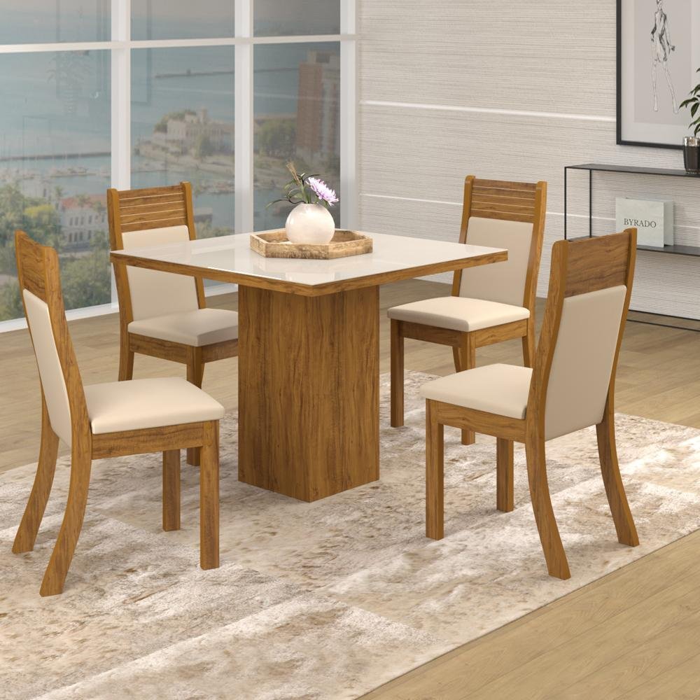 Conjunto De Mesa Londres Imbuia / Off White 4 Cadeiras Roma | MadeiraMadeira