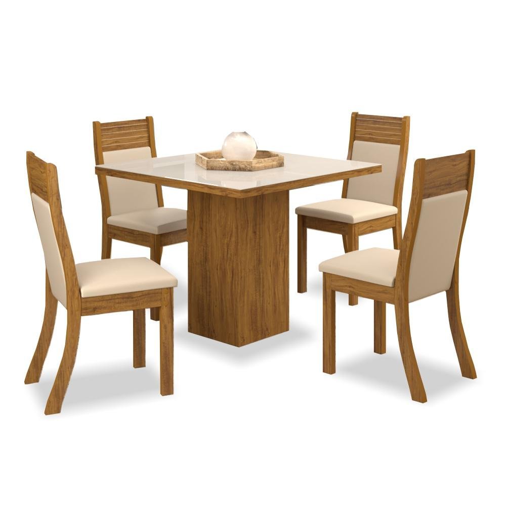 Conjunto De Mesa Londres Imbuia / Off White 4 Cadeiras Roma | MadeiraMadeira