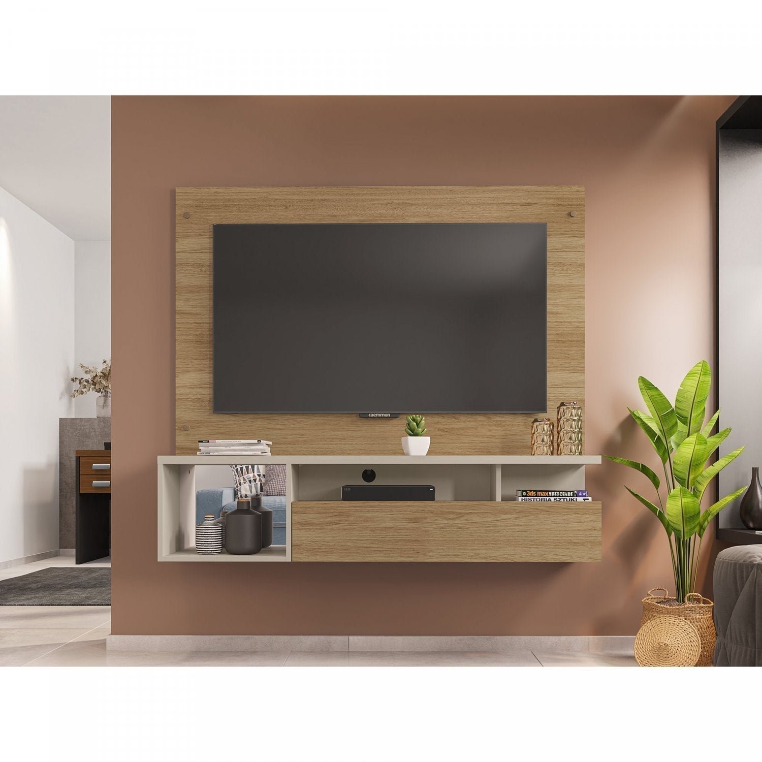 Painel para TV até 55 Polegadas 1 Porta 3 Nichos Black 19 Caemmun ...