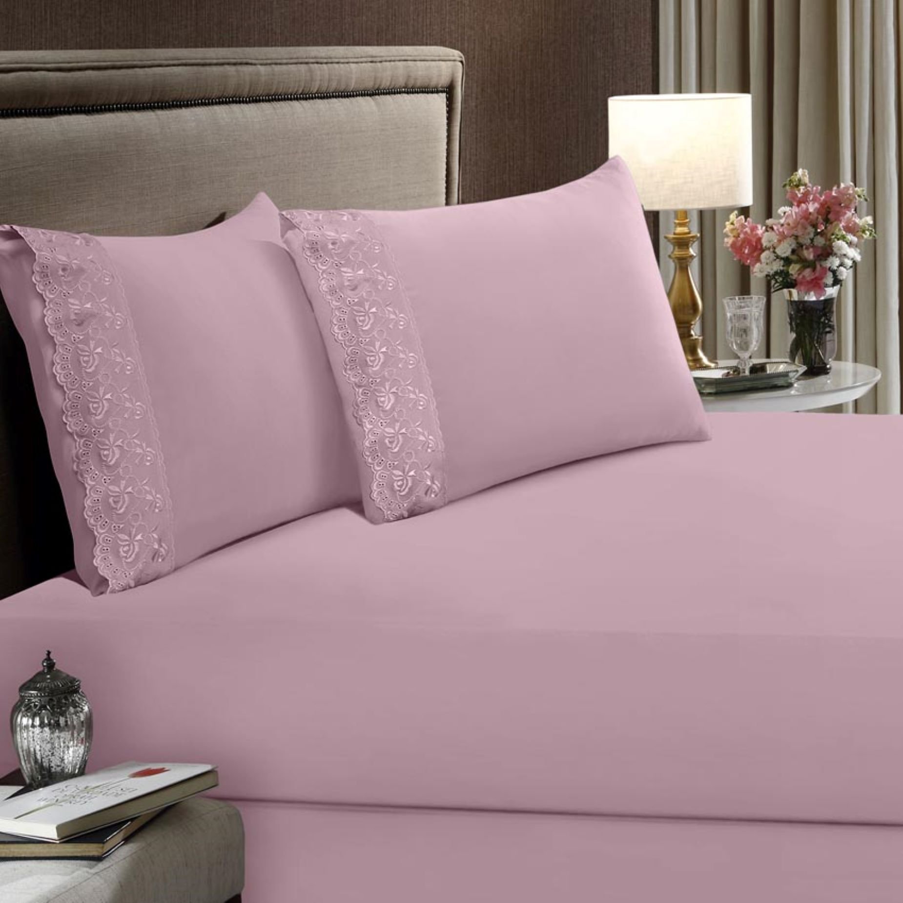 Jogo de Cama Microfobra Sonata Renda Naira Rosa Buettner:king ...