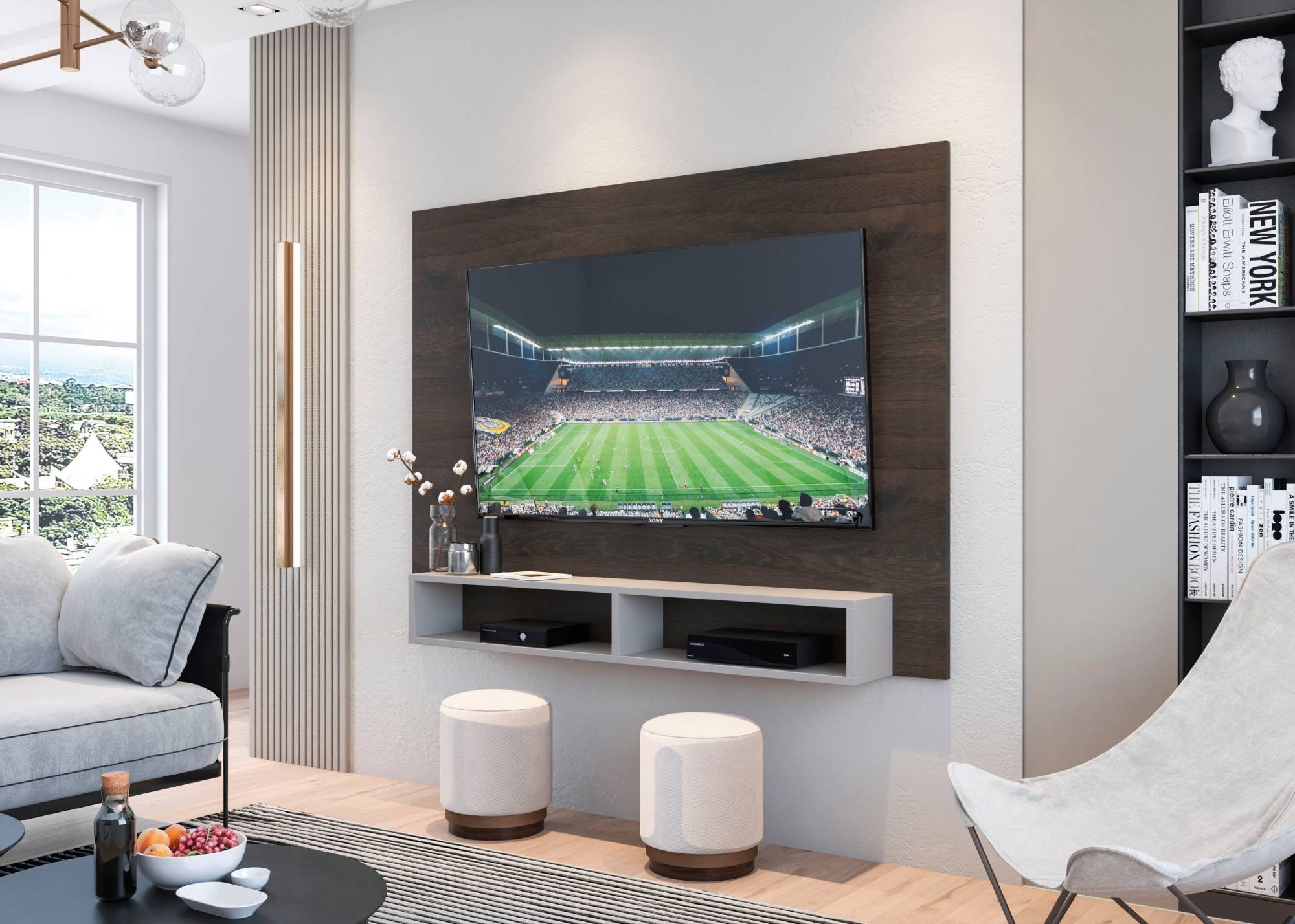 PAINEL ITALIA POP 1609 Nogal/off white MOVEIS PARANA | MadeiraMadeira