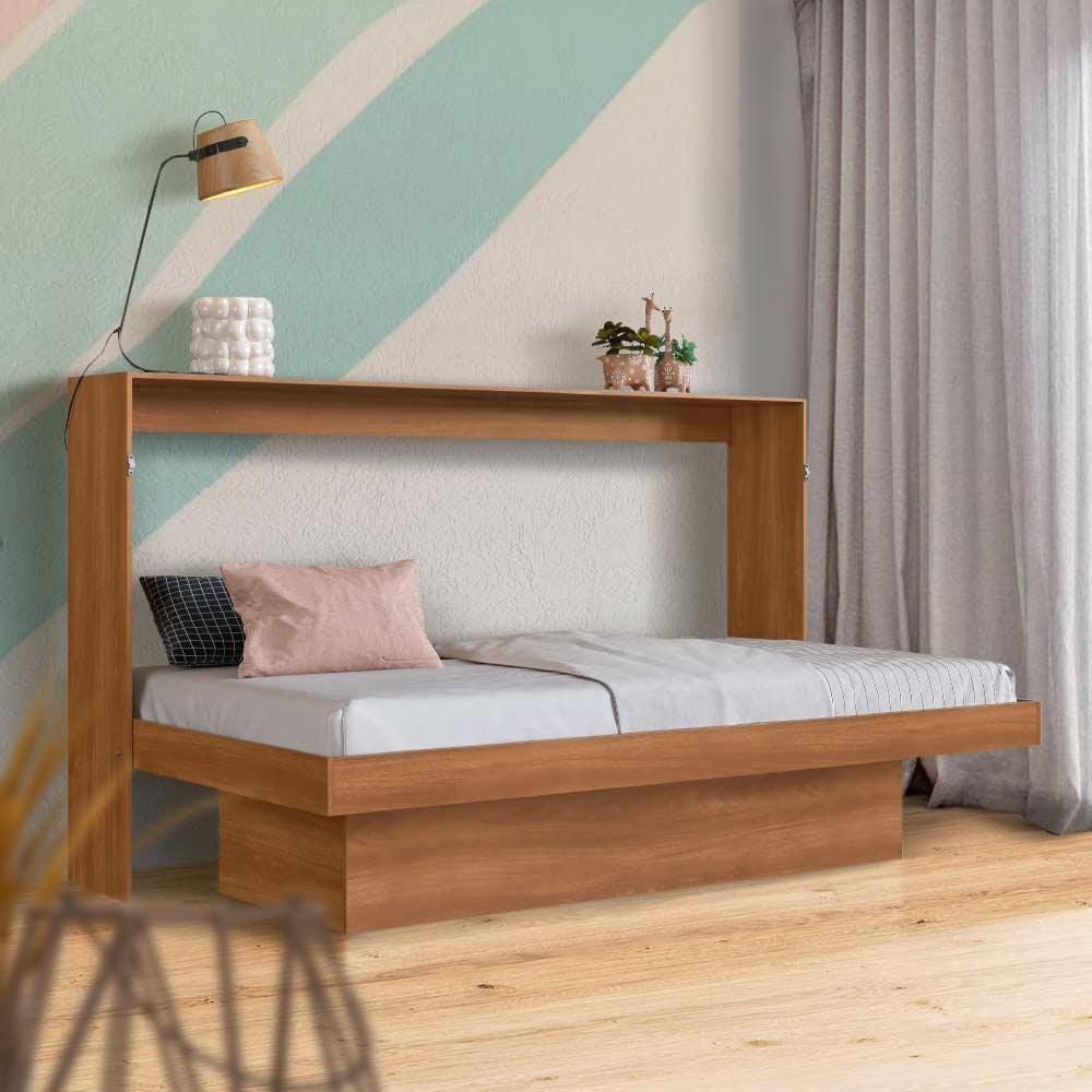 Cama Dobrável Solteiro que Vira Escrivaninha Nogal Nion Shop Jm ...