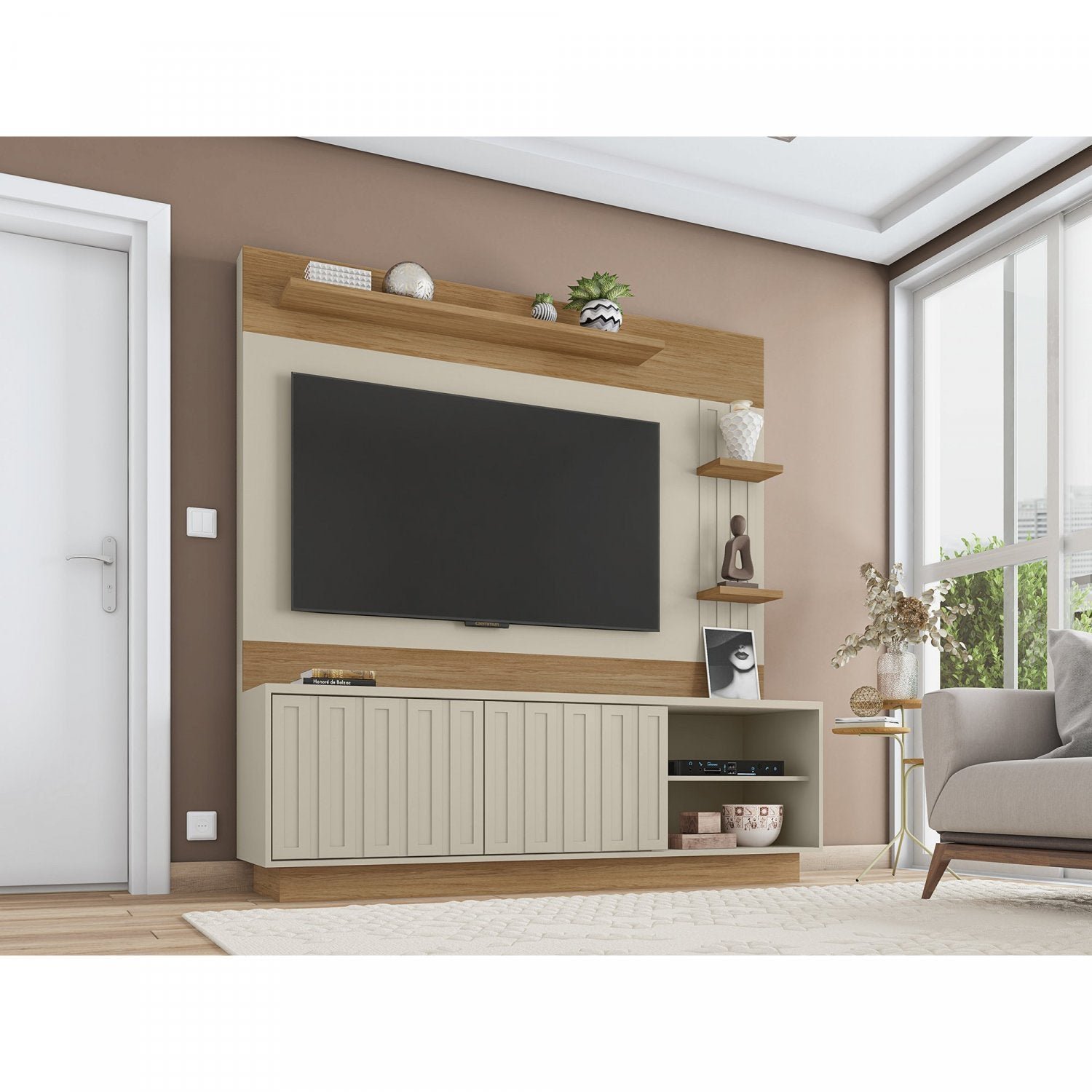 Estante Home para TV até 65 Polegadas 2 Portas 6 Prateleiras Clap ...