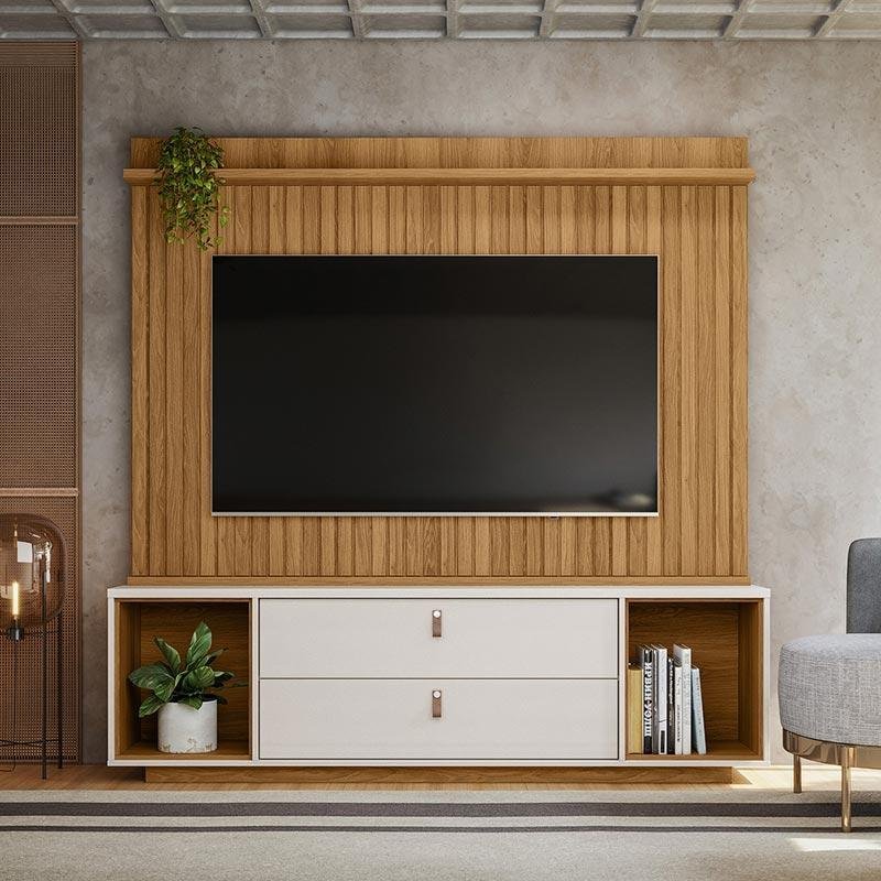 Rack Painel Home Ripado TV 75 Polegadas 183cm Dakar Lukaliam Freijo/Off ...