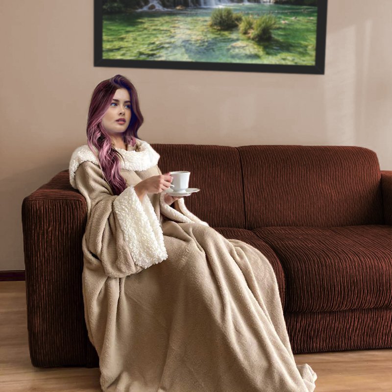 Cobertor Sherpa com Mangas Estilo Hobby Cotex Cor:Bege | MadeiraMadeira