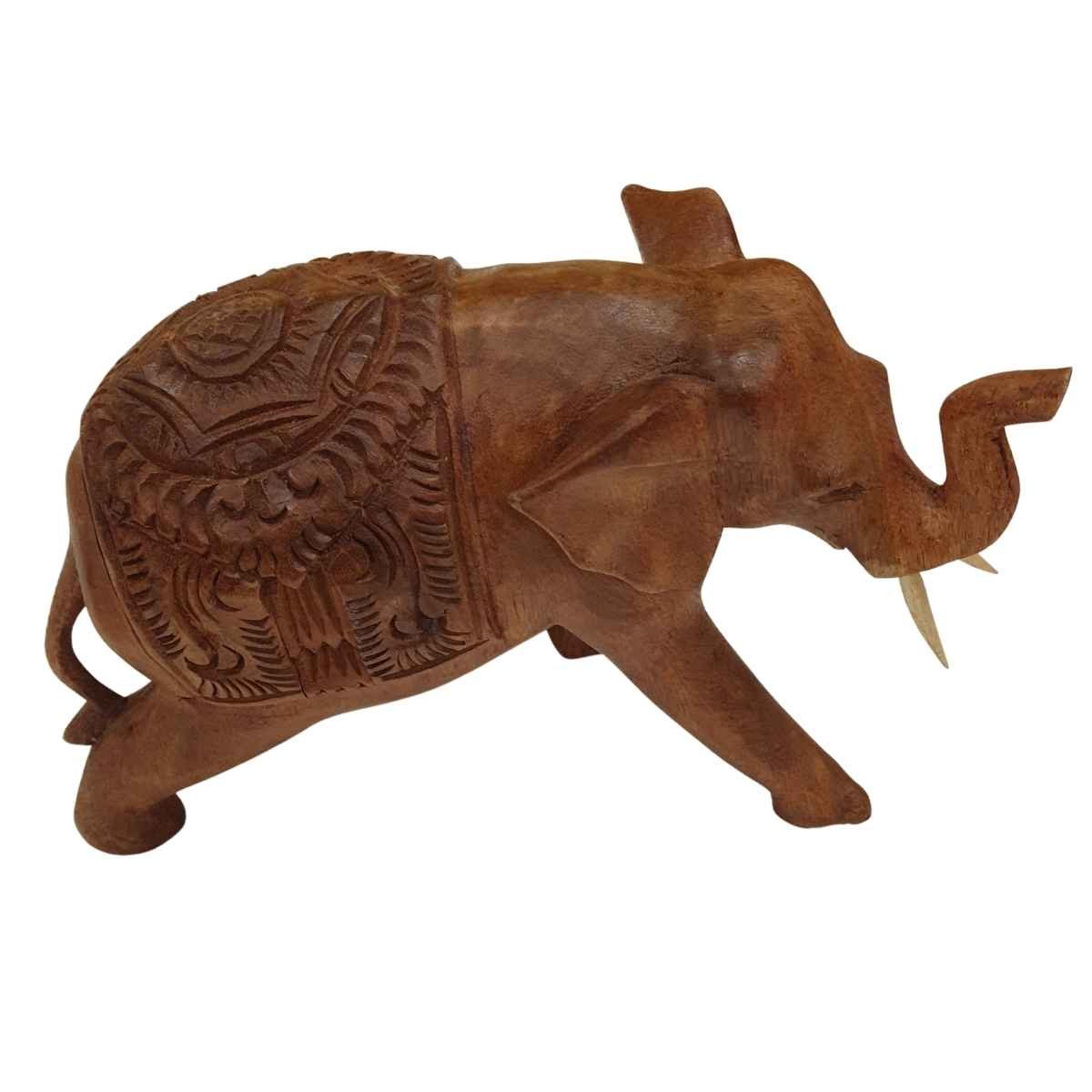 Elefante Esculpido Mandala de Madeira Suar 20,5cm | MadeiraMadeira