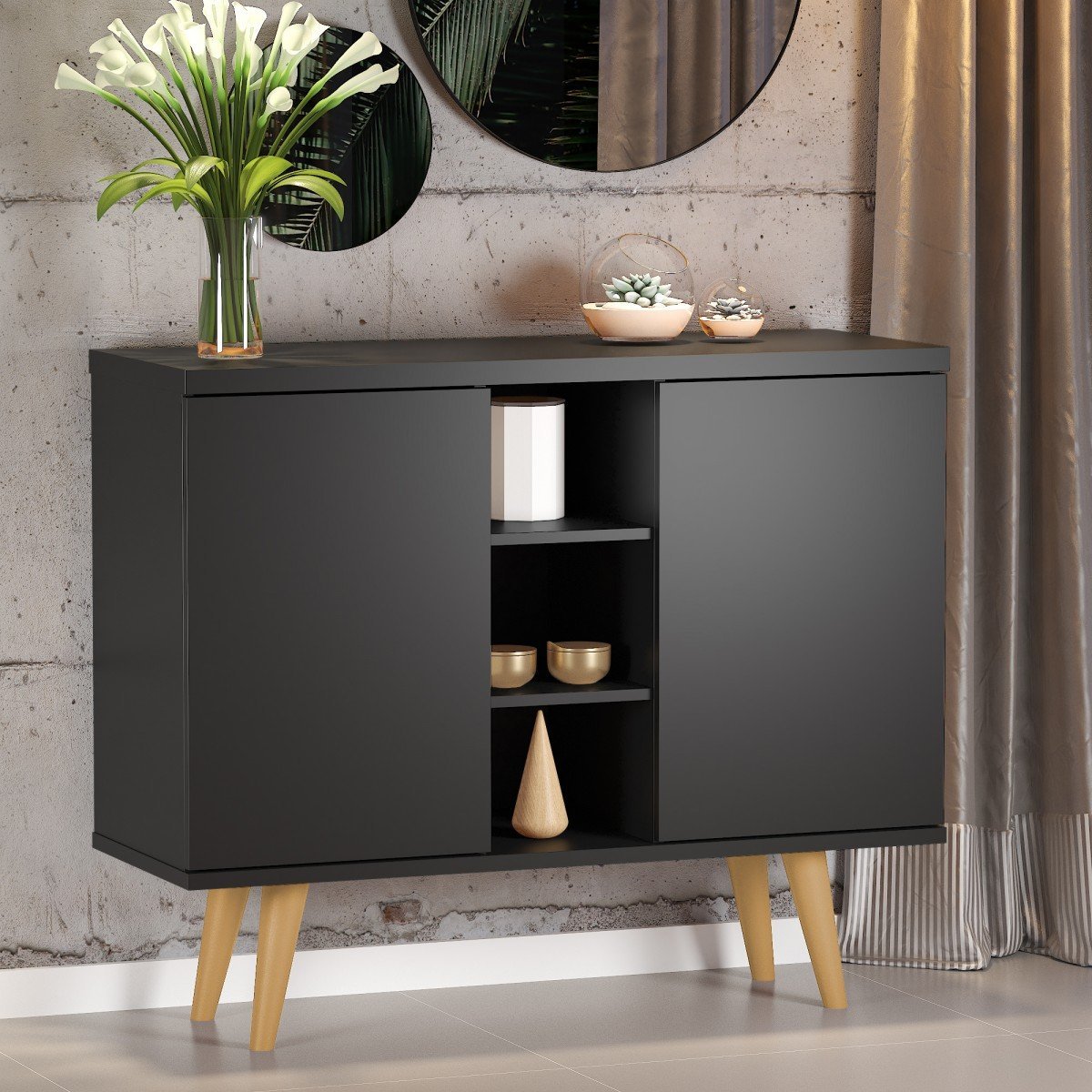 Buffet Collin 2 Portas 4 Prateleiras Internas Preto | MadeiraMadeira