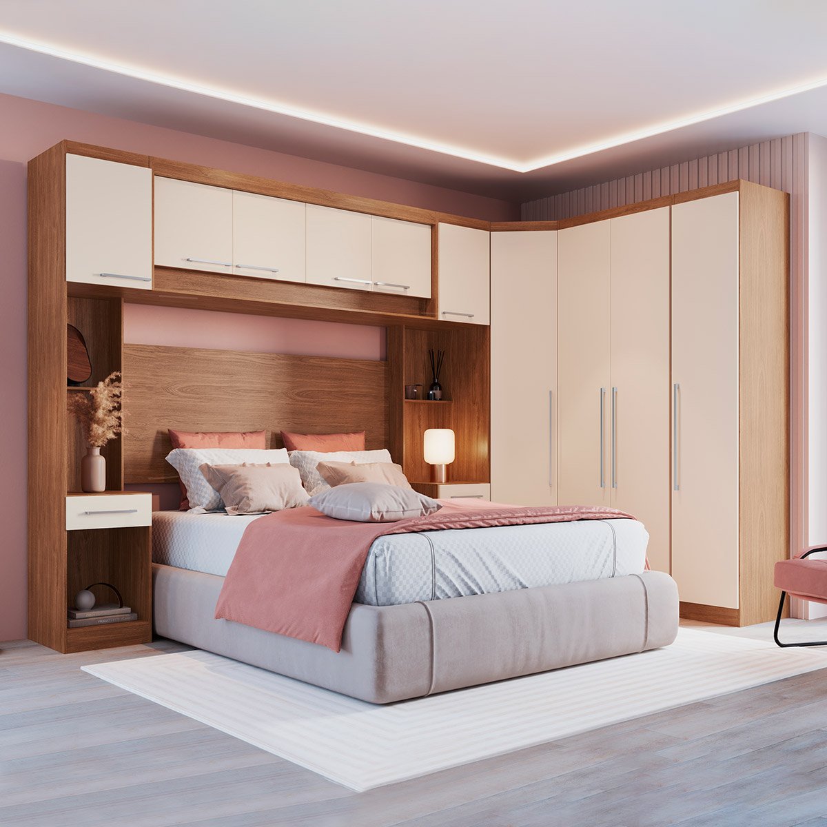 Guarda Roupa Casal de Canto Modulado Completo 273 x 191 Cm MDP Freijó ...