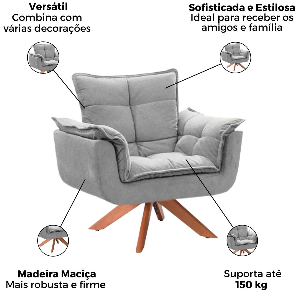 Poltrona Grande Leitura Linho Opala Giratória Moderna Luxo: Poltrona ...