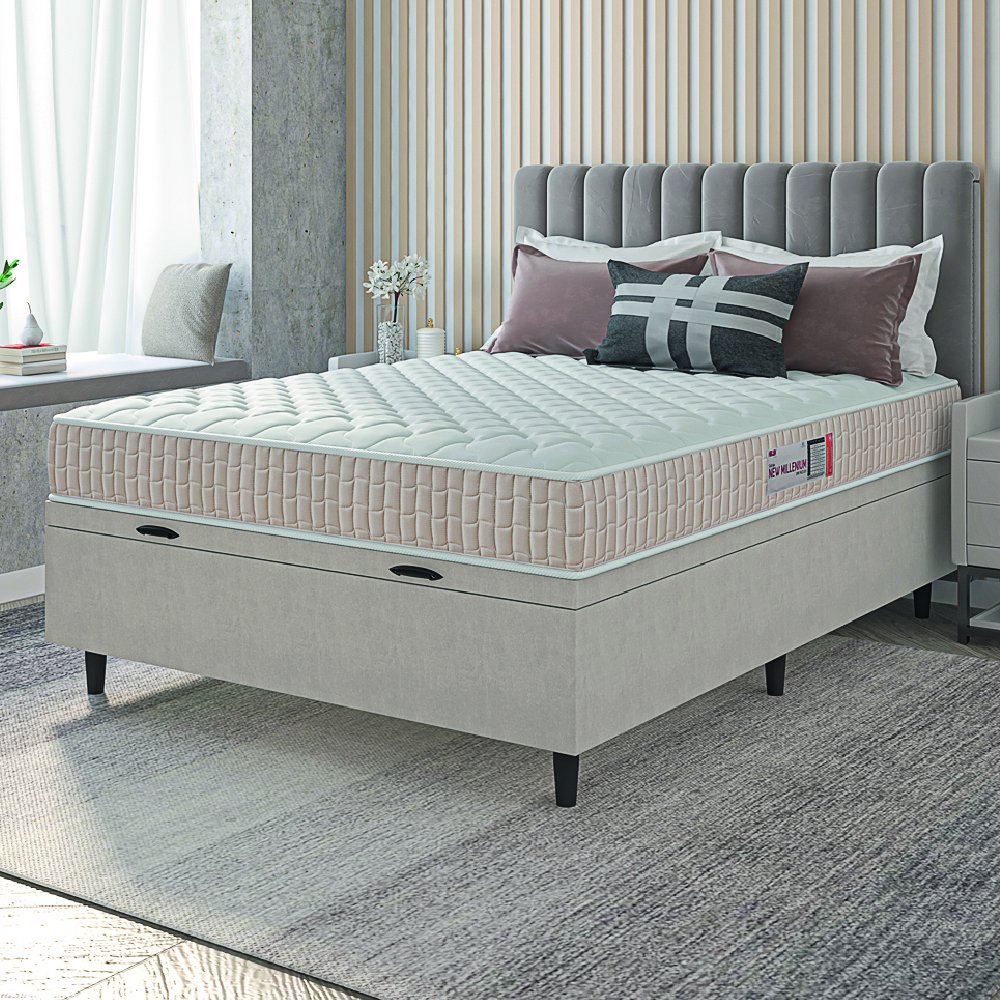 Cama Box Baú Colchão Casal Espuma D33 New Millenium 138x188x60cm Branco ...