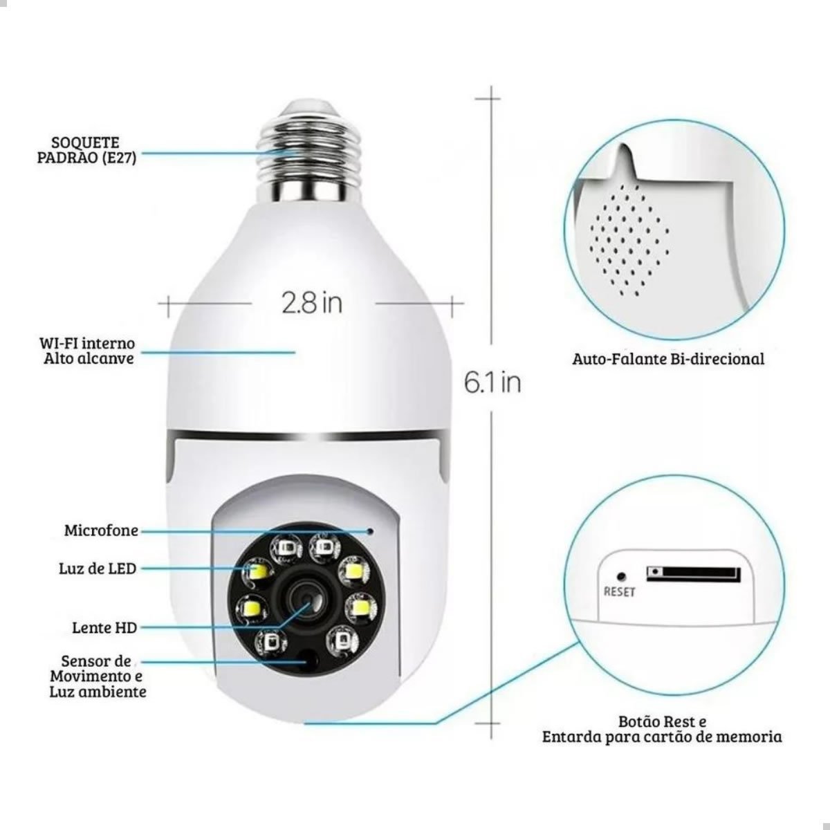 Câmera Lâmpada Ip Giratória E27 Wifi Jortan Jt-8177 | MadeiraMadeira