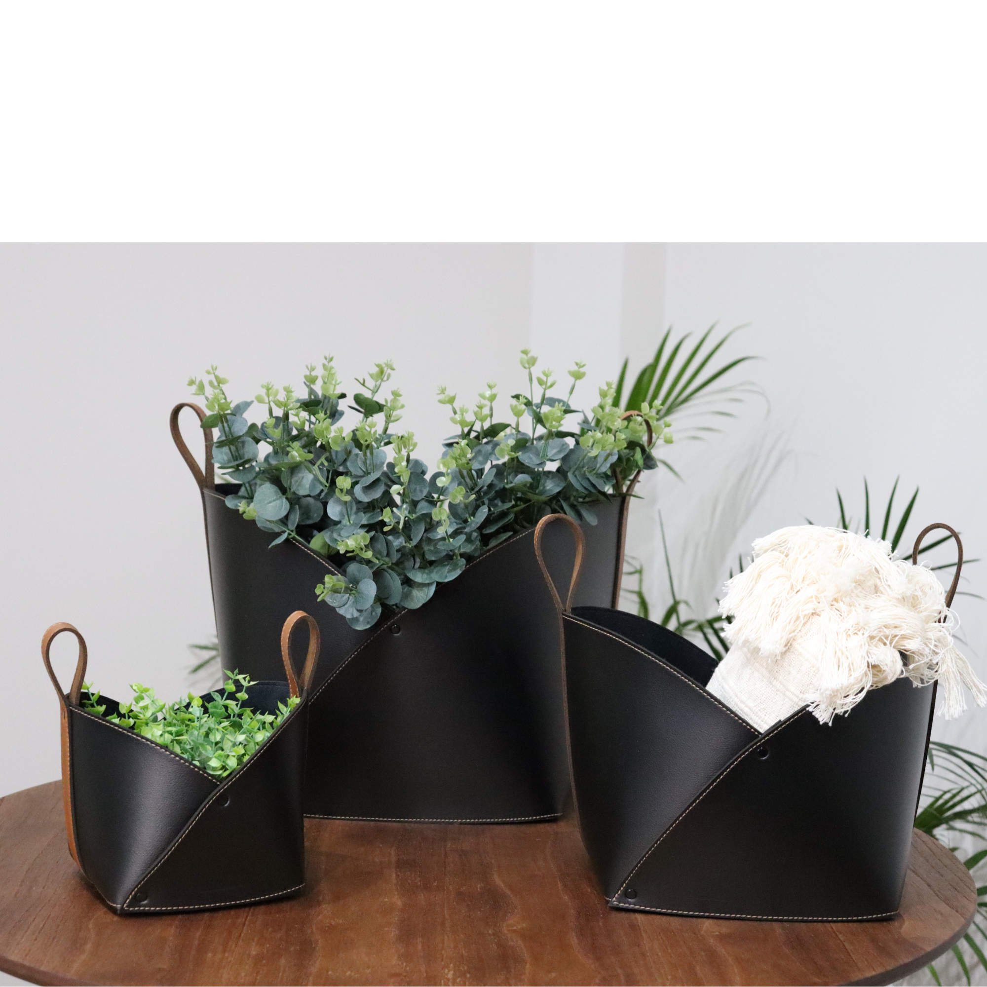 Conjunto 3 Cestos Grandes Decorativos para Lavanderia Cor Preto ...