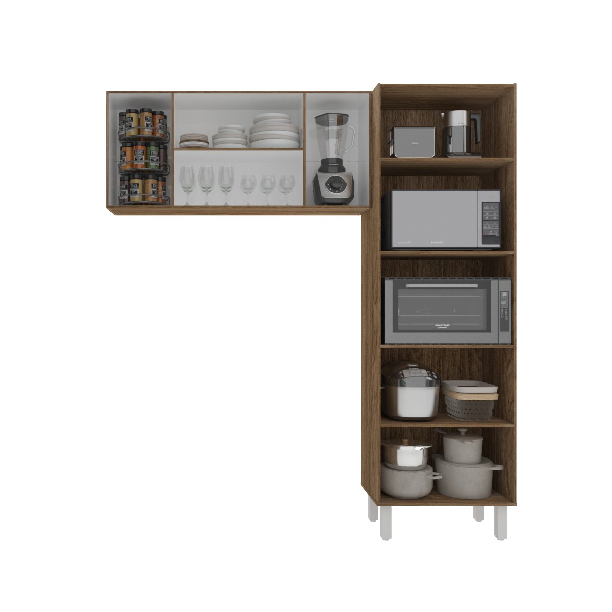 Kit Torre Quente Paneleiro 4 Portas 2 Nichos e Armário Suspenso Aéreo 4 ...