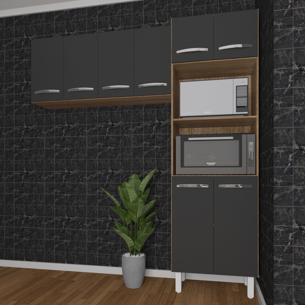 Kit Torre Quente Paneleiro 4 Portas 2 Nichos e Armário Suspenso Aéreo 4 ...