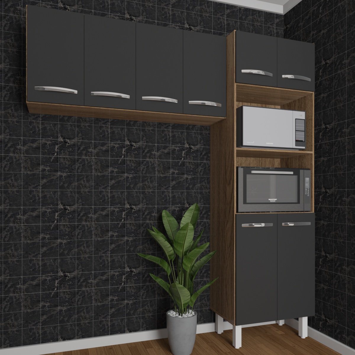 Kit Torre Quente Paneleiro 4 Portas 2 Nichos e Armário Suspenso Aéreo 4 ...