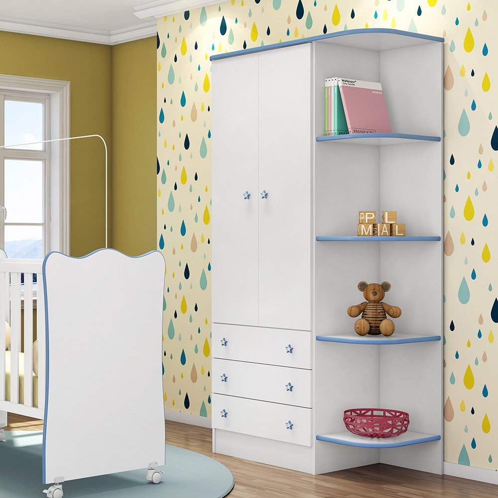 Guarda Roupa Roupeiro Infantil 2 Portas 3 Gavetas c/ Cantoneira Doce ...