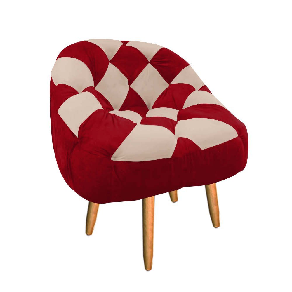 Poltrona Paloma Escritório Sala Pé Palito Suede Vermelho e Suede Bege ...