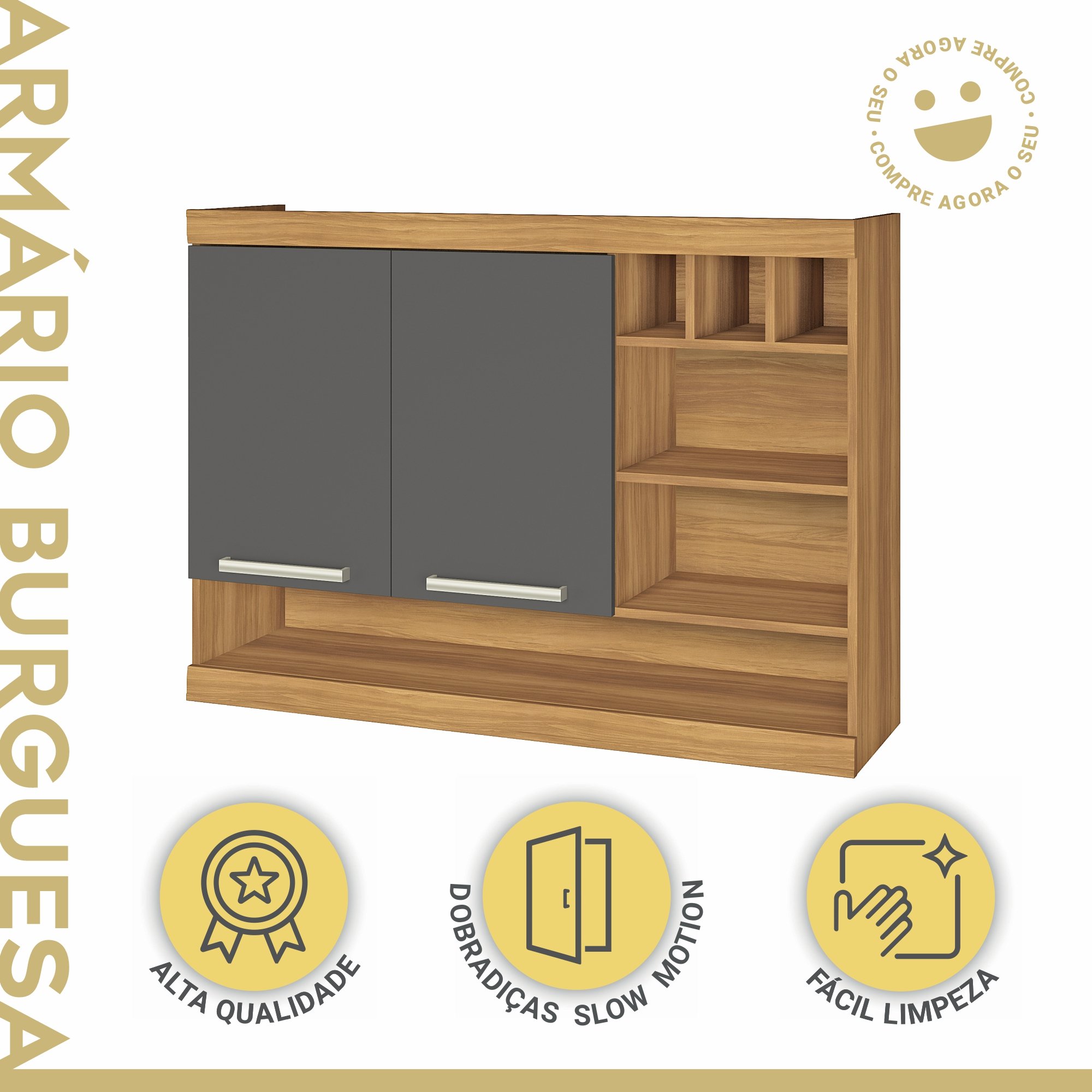 Armário de Cozinha Aéreo 2 Portas Nicho Adega Burguesa Premium 100% MDF ...