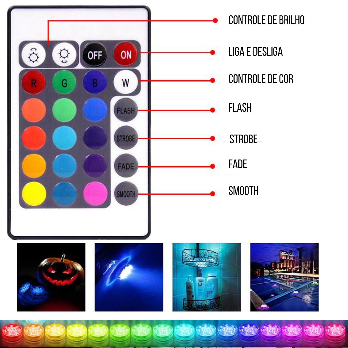 Luminária Led RGB Com 16 Cores Subaquática Submersível A Prova De Água E Lugar Úmido Impermeável ...
