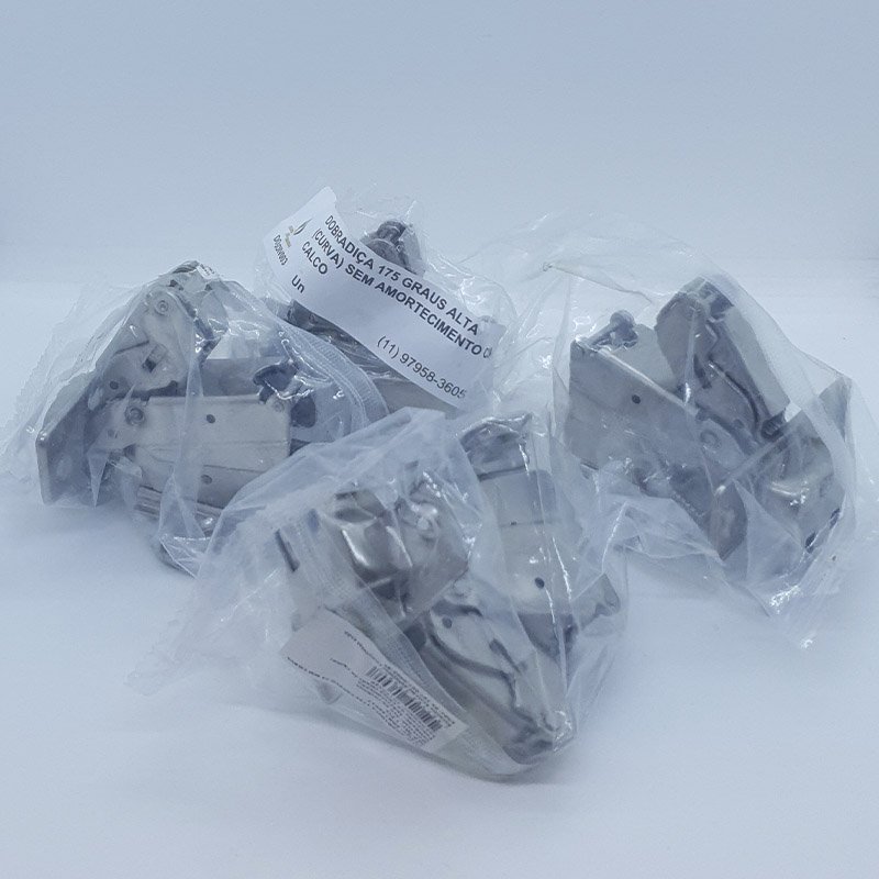 Dobradiça 175 Graus Alta (Curva) Sem Amortecimento Com Calco (Kit C/4 ...