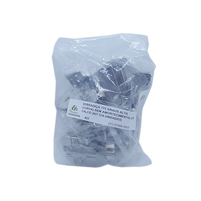 Dobradiça 175 Graus Alta (Curva) Sem Amortecimento Com Calco (Kit C/4 ...