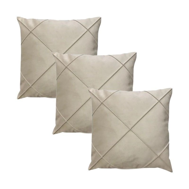 Kit 3 Capas para Almofada Drapeada em Veludo Quadrada 60x60 Cor:bege ...