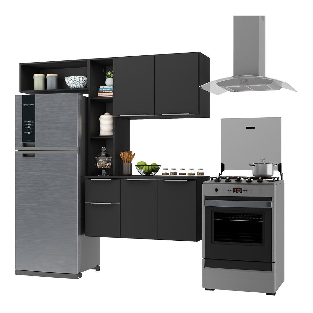 Armário de Cozinha Compacta com Balcão Sofia Multimóveis V2006 Preto ...
