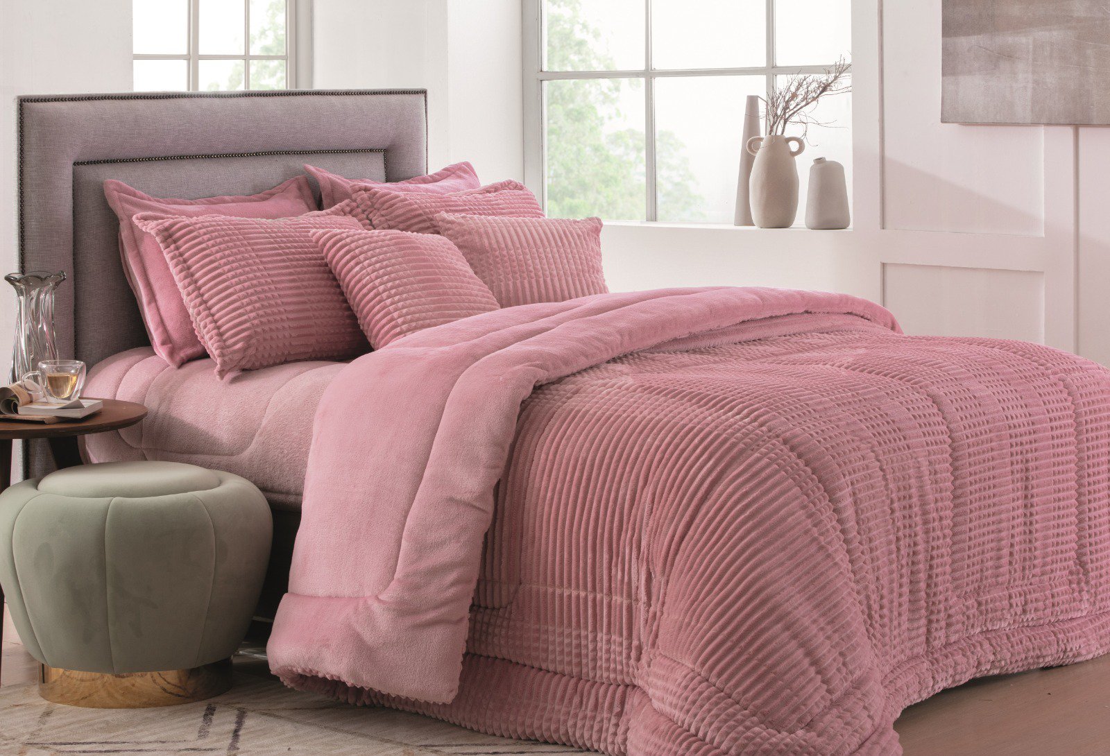 Edredom King Size Gigante Grosso Aveludado Macio Rosa | MadeiraMadeira