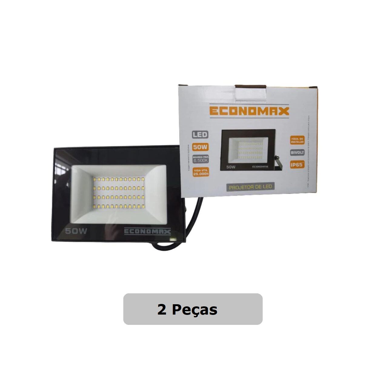 Kit 2 Projetores De Led 50w 6500k Preto Bivolt Economax 12796 ...