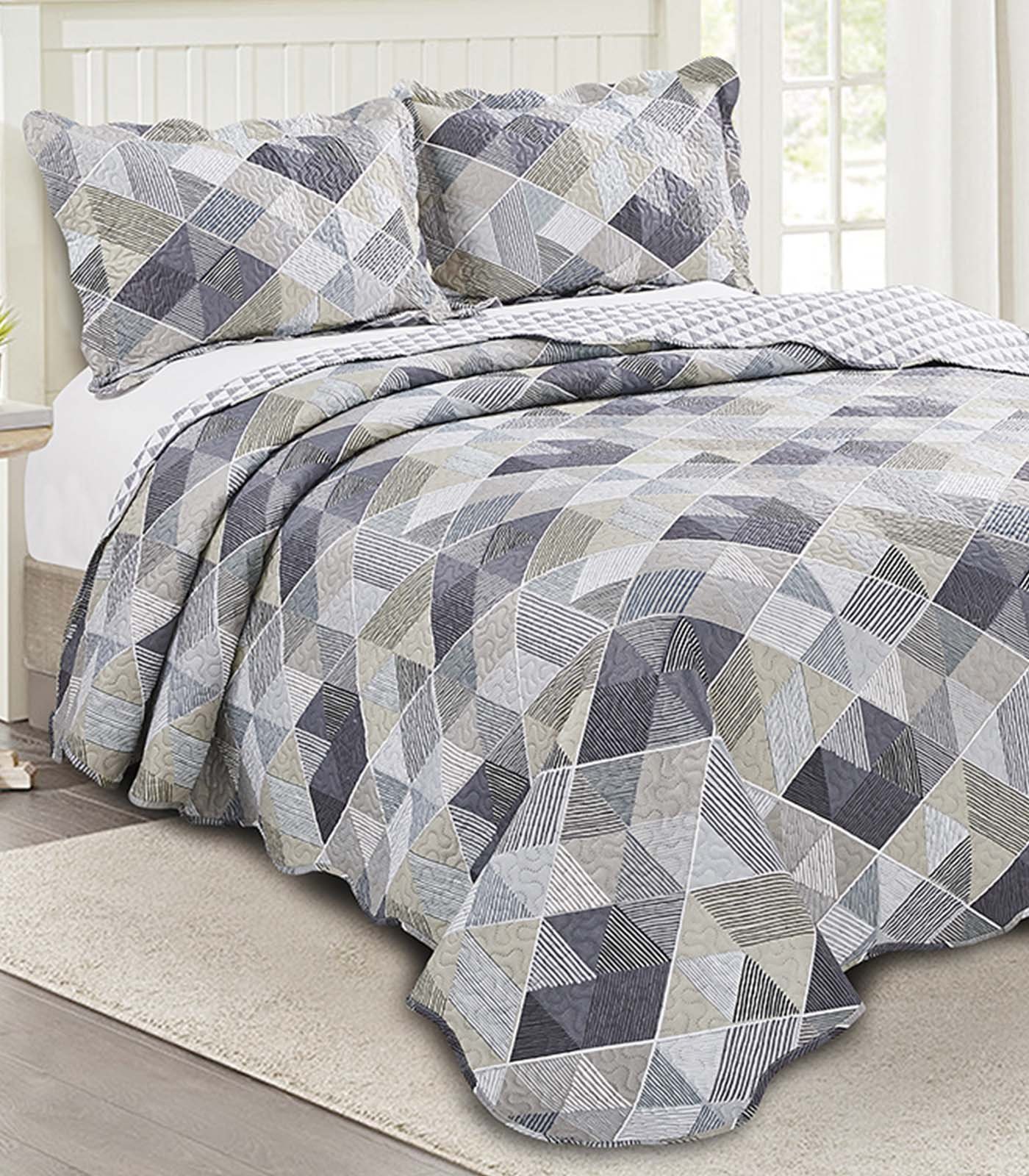 Jogo De Colcha Evolution Patchwork Solteiro Camesa Cinza UN | MadeiraMadeira