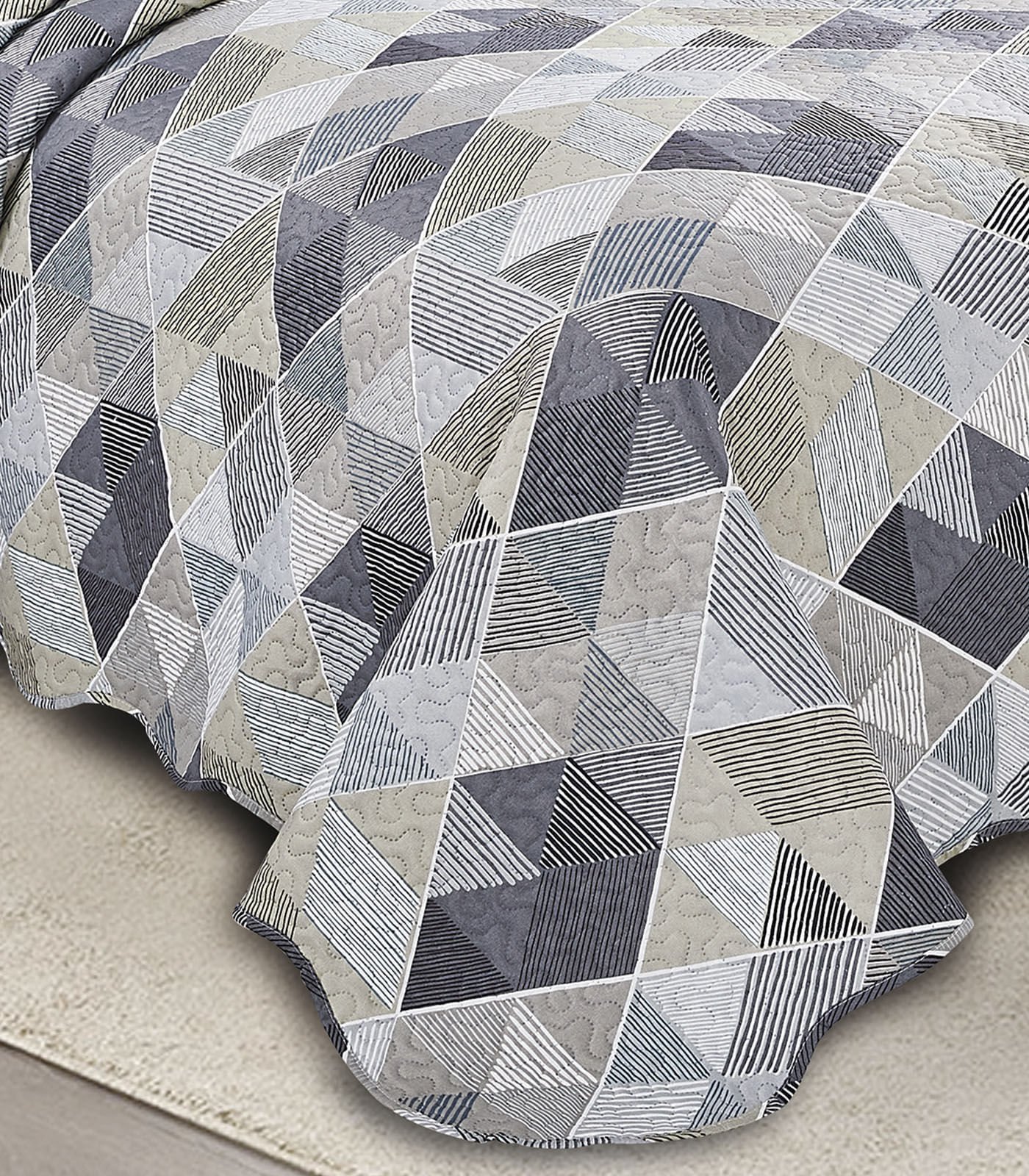 Jogo De Colcha Evolution Patchwork Solteiro Camesa Cinza UN ...