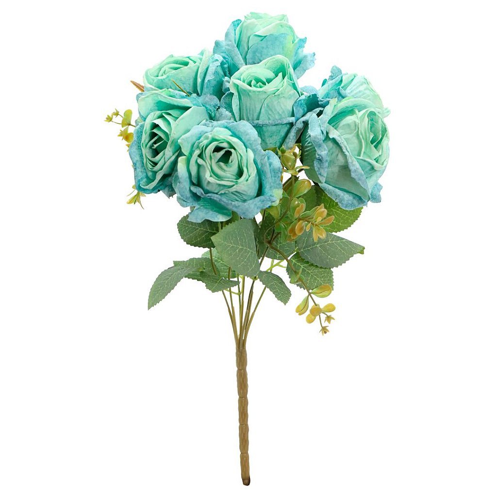 Buquê de Rosas 7 Botões Azul Turquesa 40cm - Vivaflor Decor ...