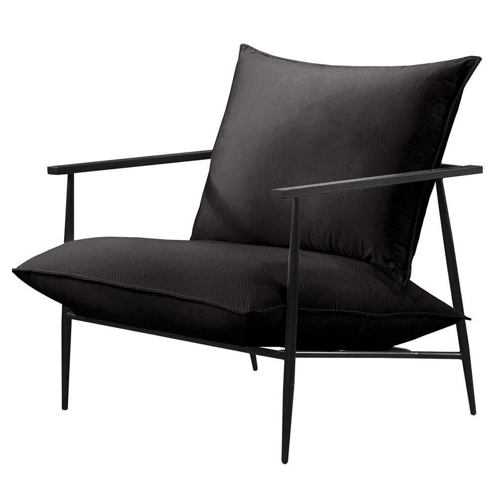 Poltrona Agatha Luxo Metal Industrial Castellar Móbile Corino Preto | MadeiraMadeira