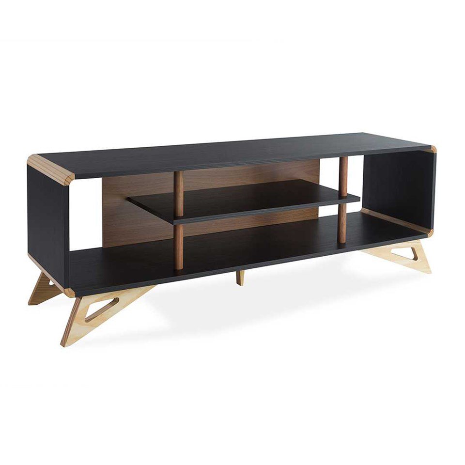 Rack Campbell Preto C/ 2 Nichos 140 cm - Freijó/Taeda | MadeiraMadeira