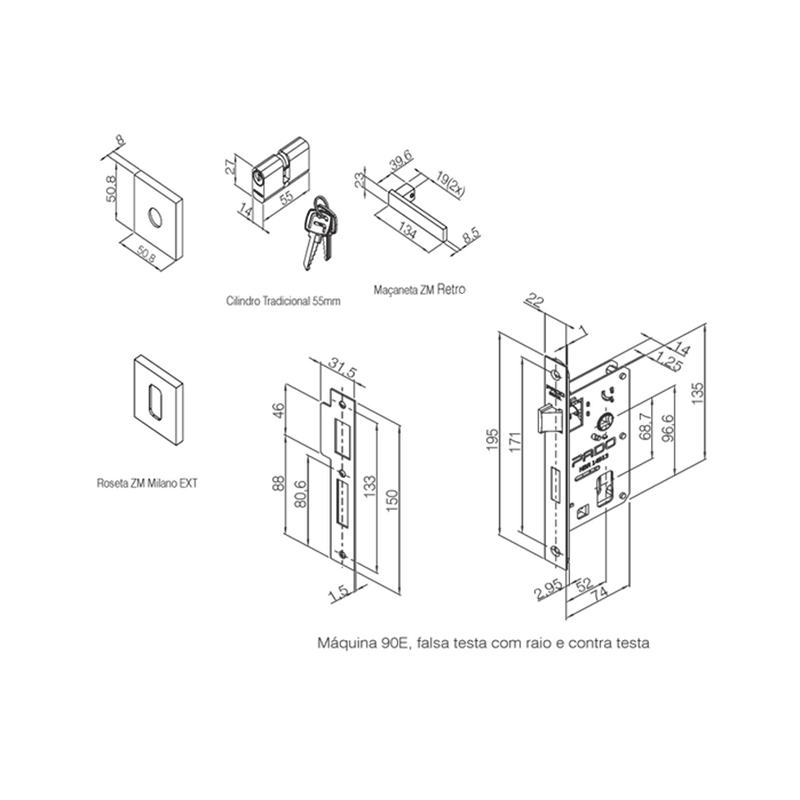 Fechadura Concept Externa Porta Ferro Madeira Pado Branca FECH ZM CONCEPT RQ1 408-40CE CCZ-55 BR ...
