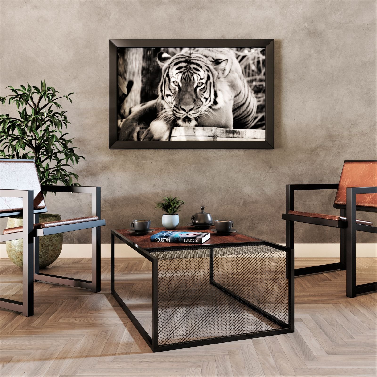 Mesa De Centro Estilo Industrial Schermo - Intagliato | MadeiraMadeira