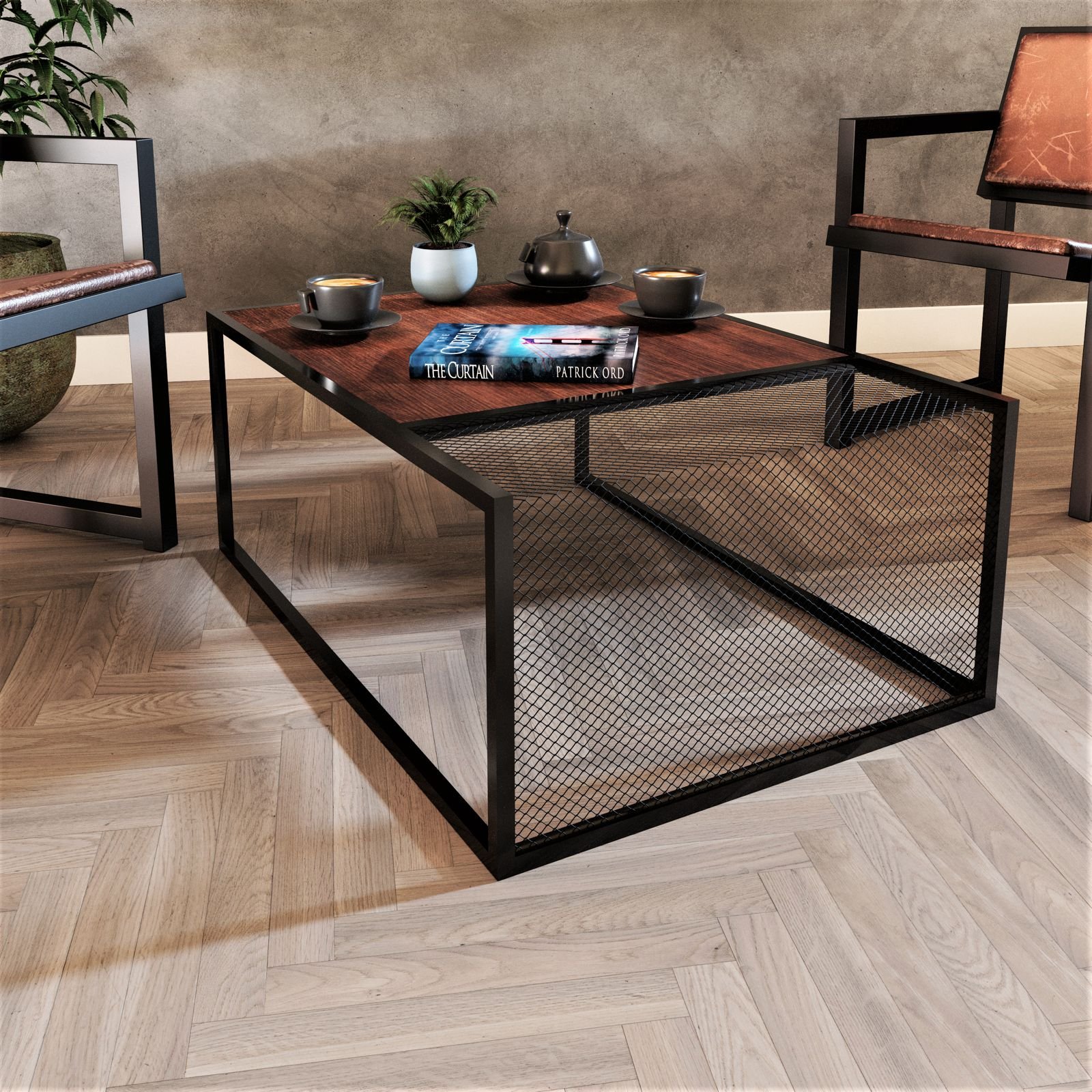 Mesa De Centro Estilo Industrial Schermo - Intagliato | MadeiraMadeira