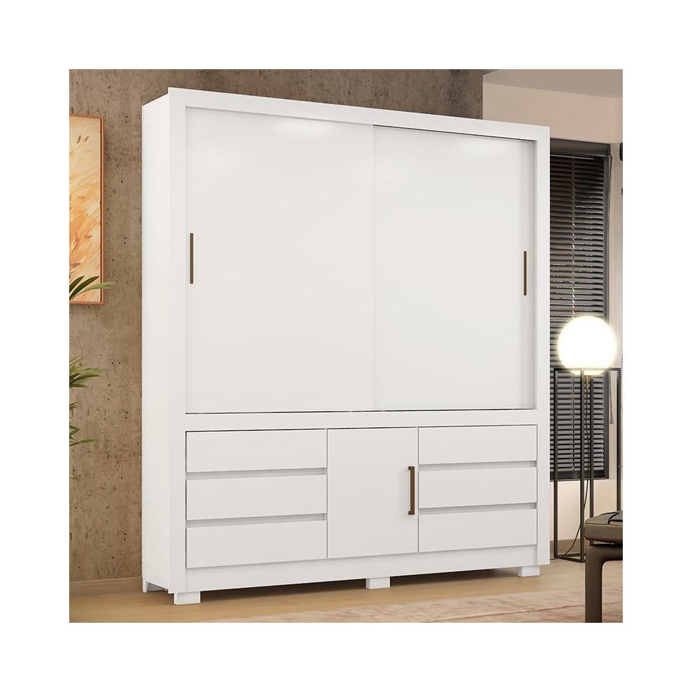 Guarda Roupa Moderno 2 Portas Deslizantes + 6 Gavetas New:branco ...