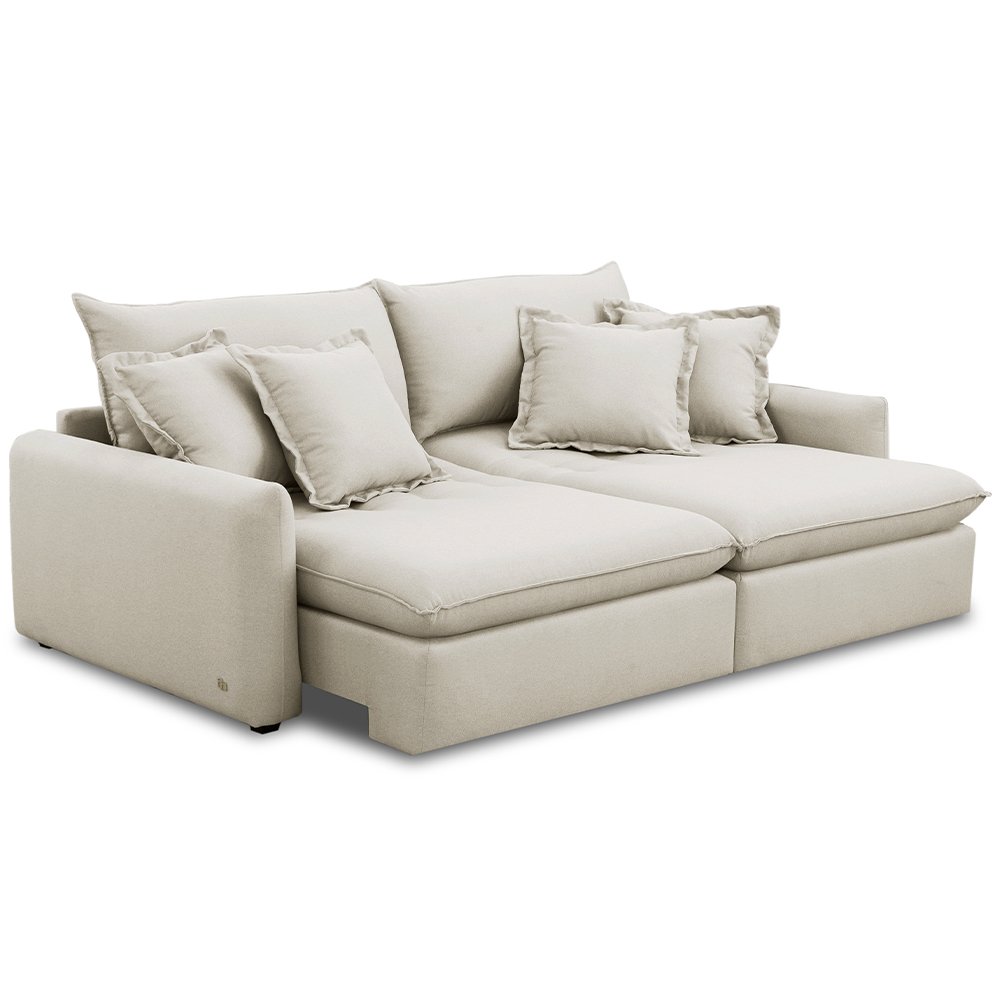 Sofá Cama Retrátil 3 Lugares para Sala de Estar 210cm Asher T03 Veludo Bege - Lyam Decor ...