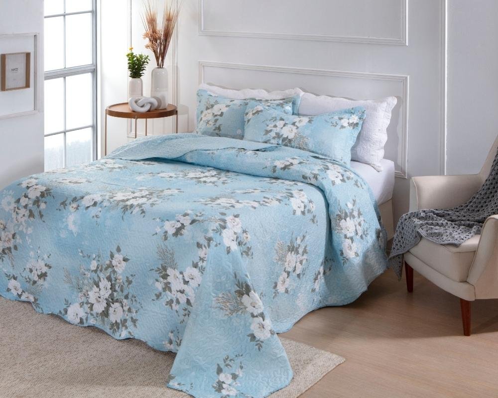 Colcha Cobre Leito Casal Bouti Patchwork Dupla Face 3 Peças Floral ...