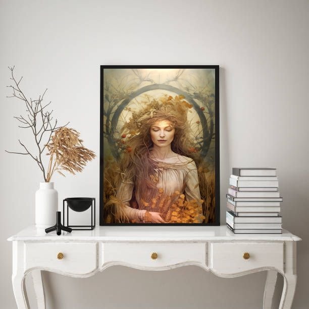 Quadro Decorativo Deméter- Deusa da Agricultura 33x24cm:madeira Branca ...