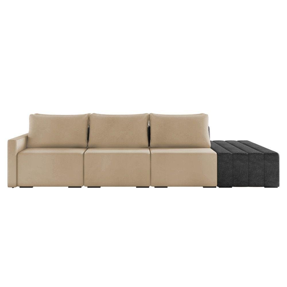 Sofá Ilha 3 Lugares Living 342cm Modulado Lary Veludo Pu Pto K01 Cor ...