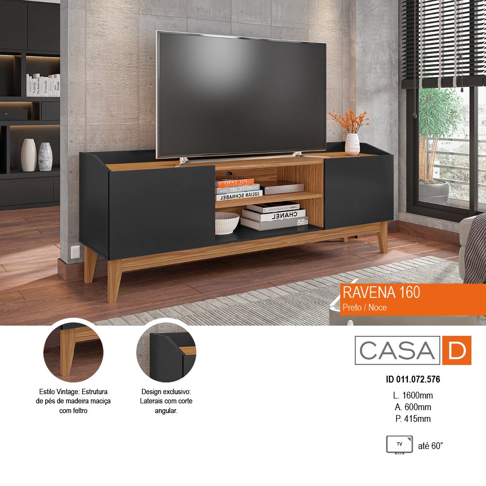 Rack Para TV até 60 Polegadas 2 Portas Ravena Versátile Casa D ...