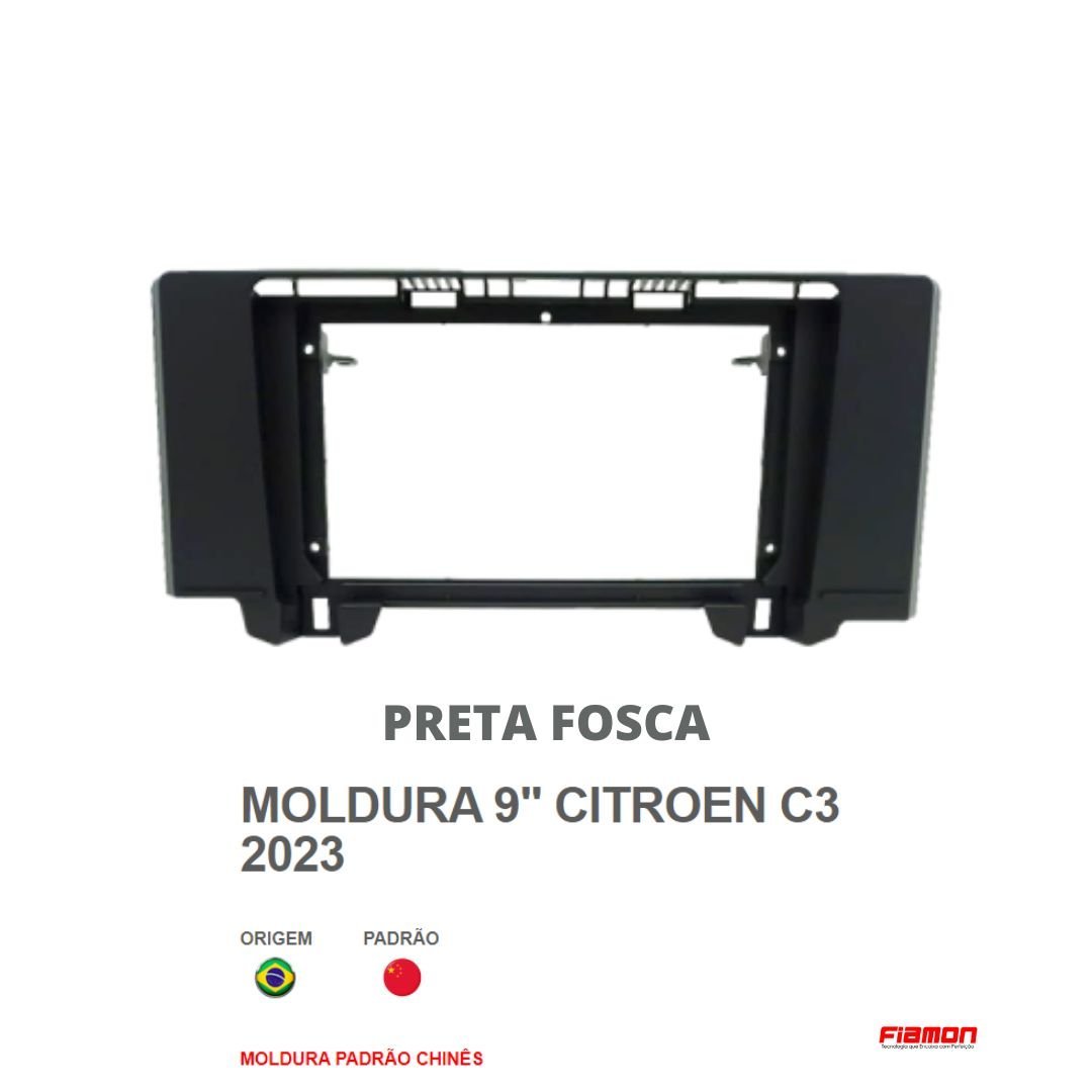 Moldura 2 Din 9 Polegadas Fiamon Citroen C3 2023 Cinza | MadeiraMadeira