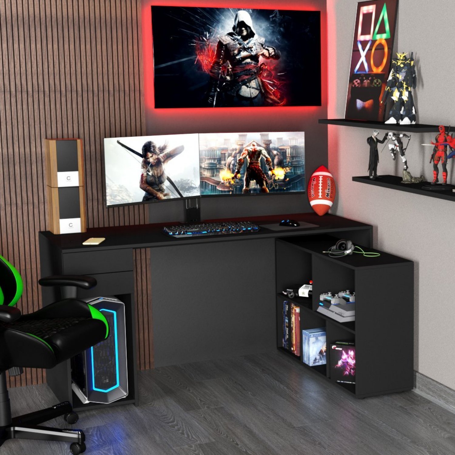 Escrivaninha em L 6 Nichos 4 Prateleiras 2 Gavetas Dakota drd Móveis ...