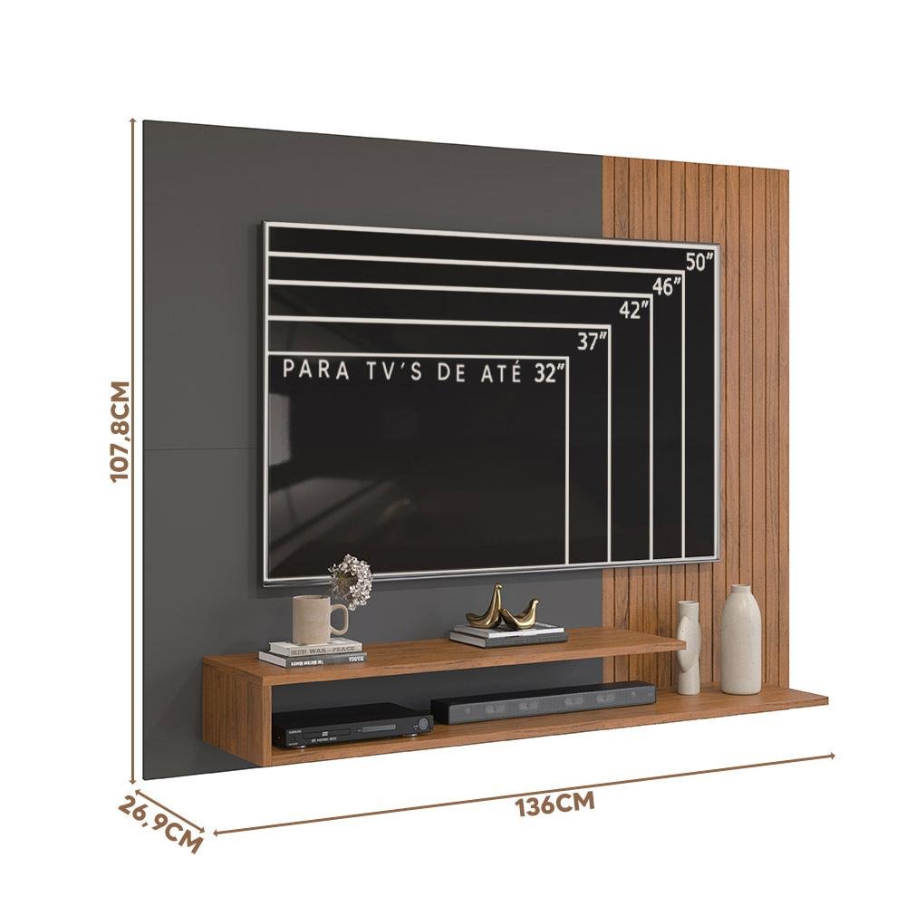 Painel De TV Para Sala Até 50 Polegadas Ripado Freijó Cinza Urbano Mena ...